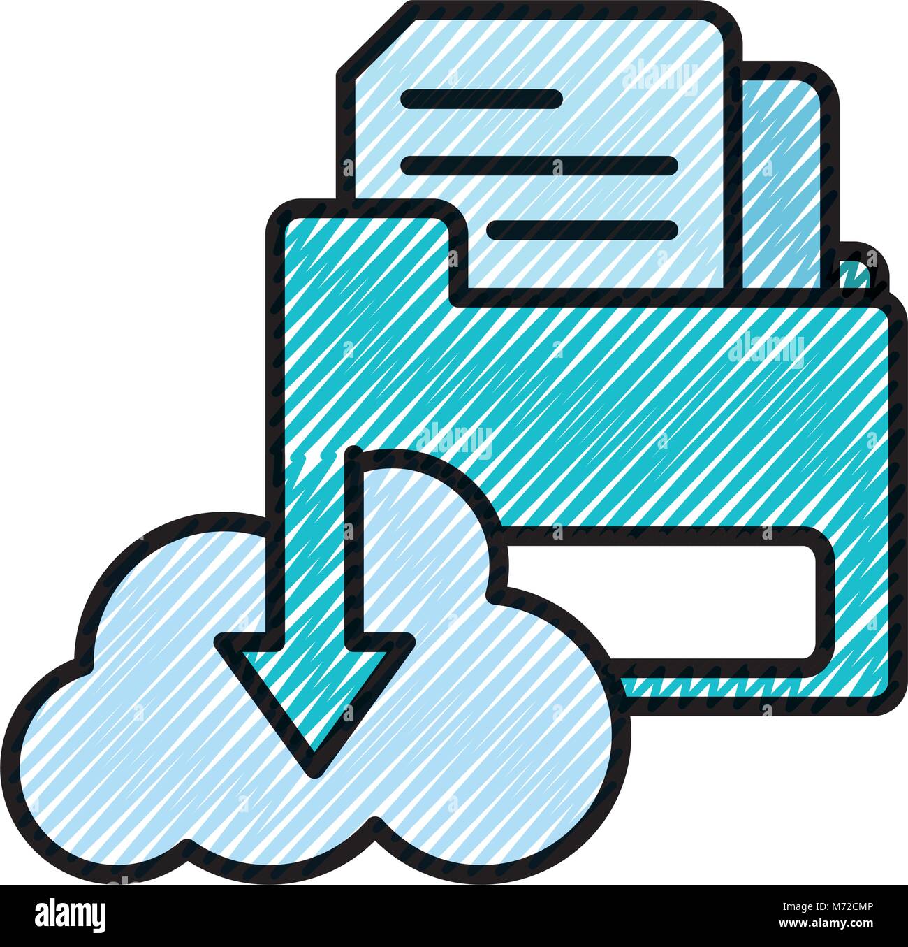 grated documents inside file folder and cloud downloading Stock Vector ...