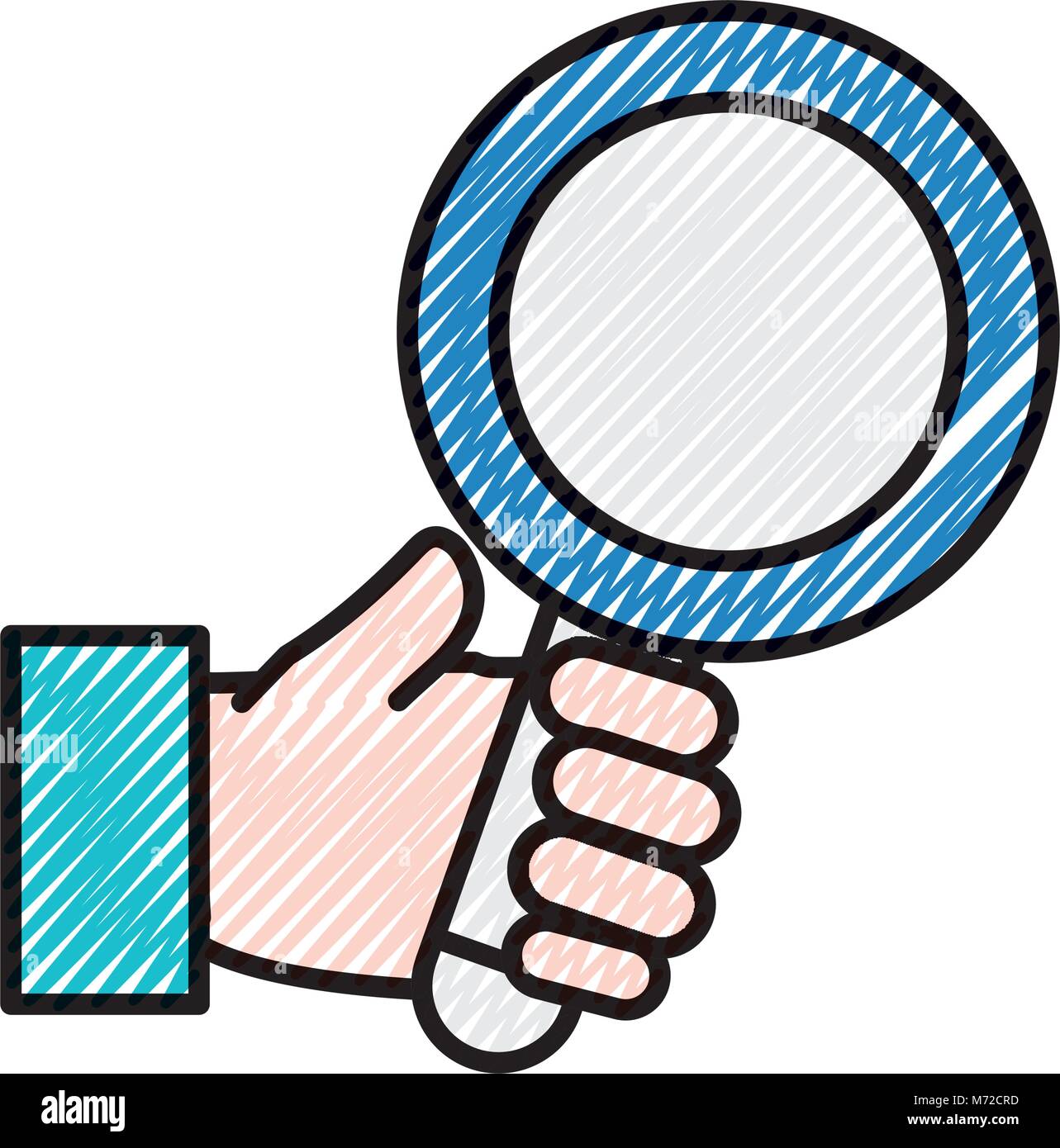 grated man hand with magnifying glass object to serch and zoom Stock ...