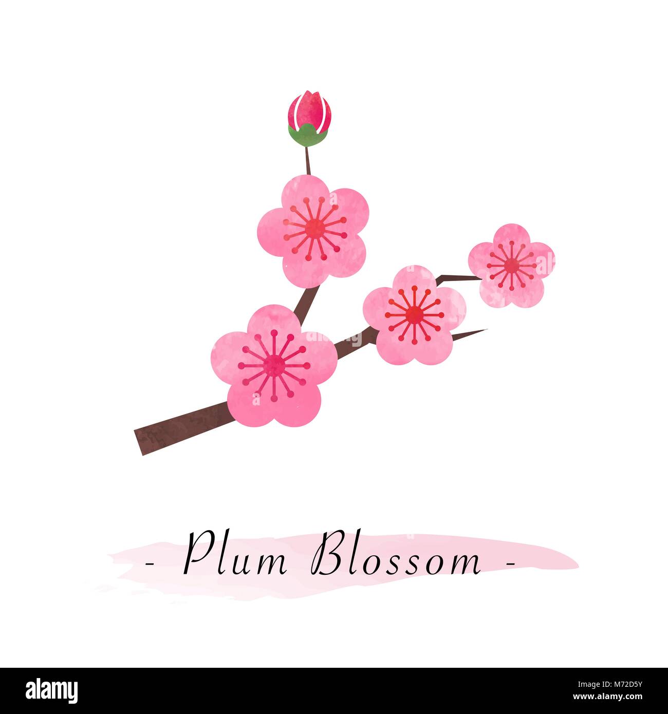 Colorful watercolor texture vector botanic garden flower pink plum ...
