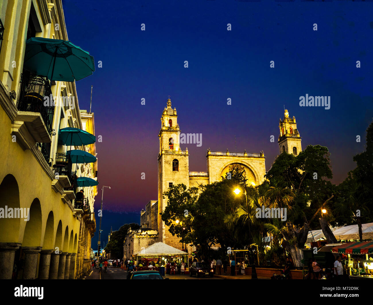 The Zocalo on Sunday evening in Merida, Mexico is filled with food and ...