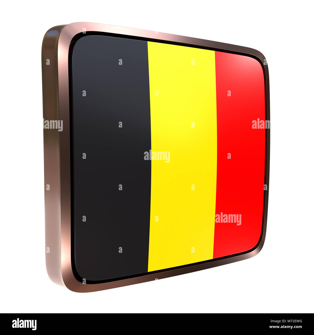 3d rendering of a Belgium flag icon with a metallic frame. Isolated on ...