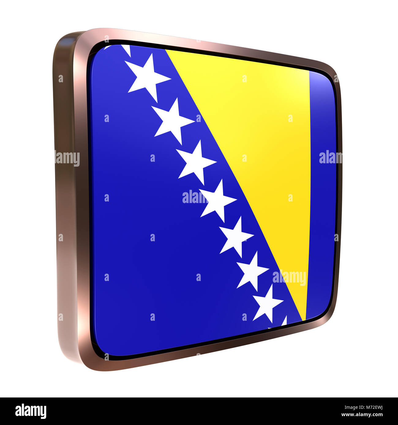 3d rendering of a Bosnia and Herzegovina flag icon with a metallic ...