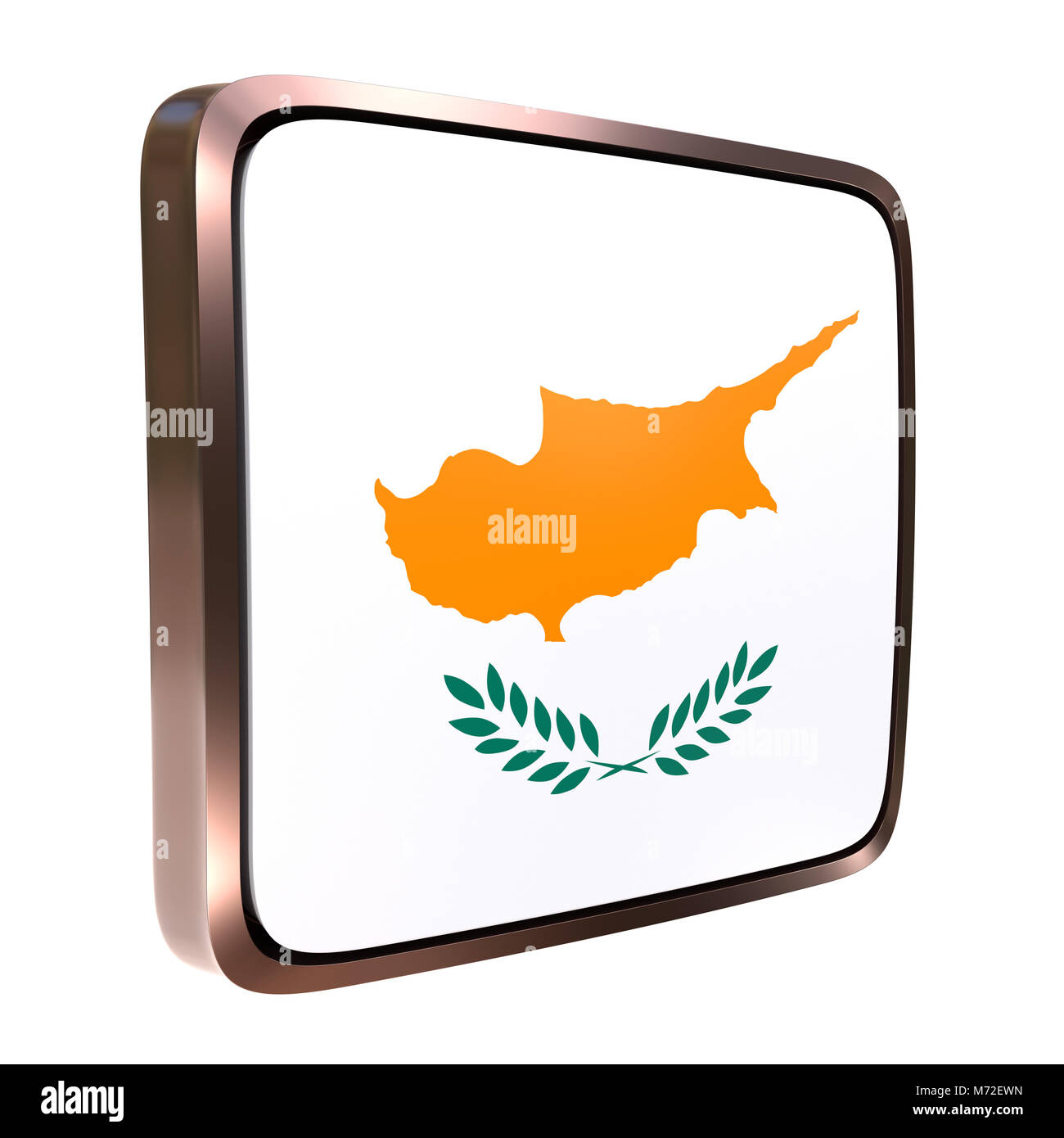 3d rendering of a Cyprus flag icon with a metallic frame. Isolated on ...