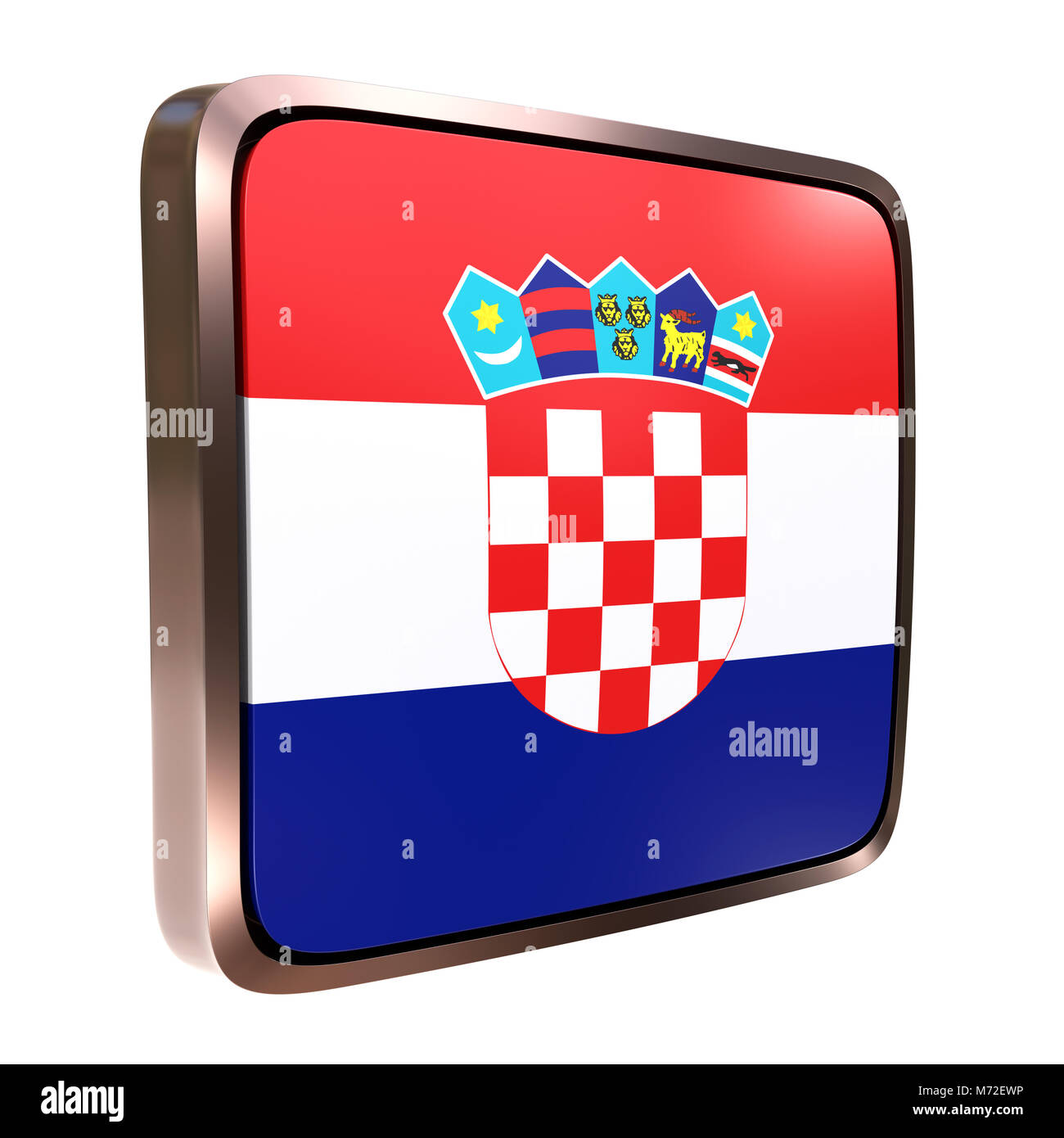 3d rendering of a Croatia flag icon with a metallic frame. Isolated on ...