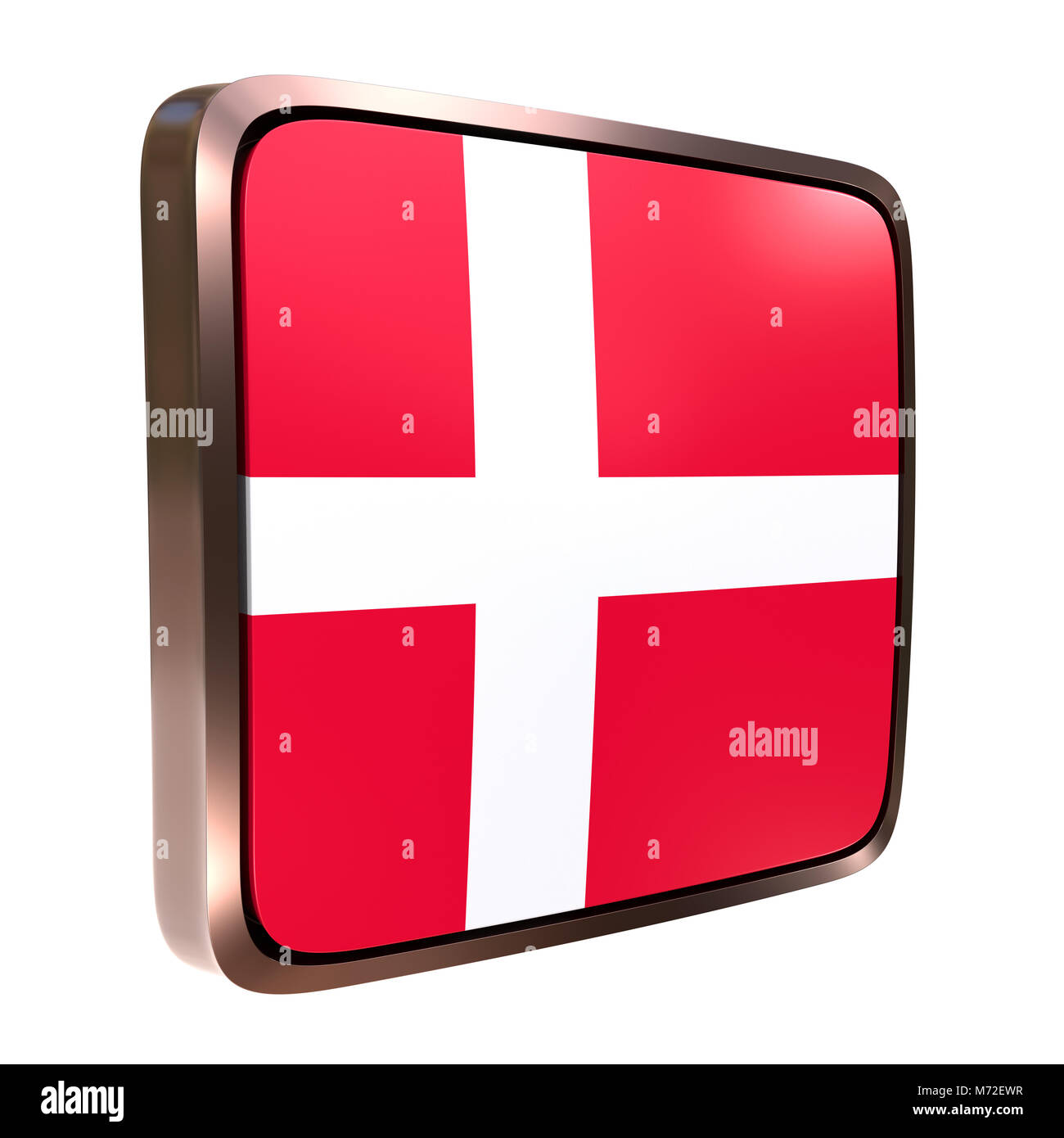 3d rendering of a Denmark flag icon with a metallic frame. Isolated on ...