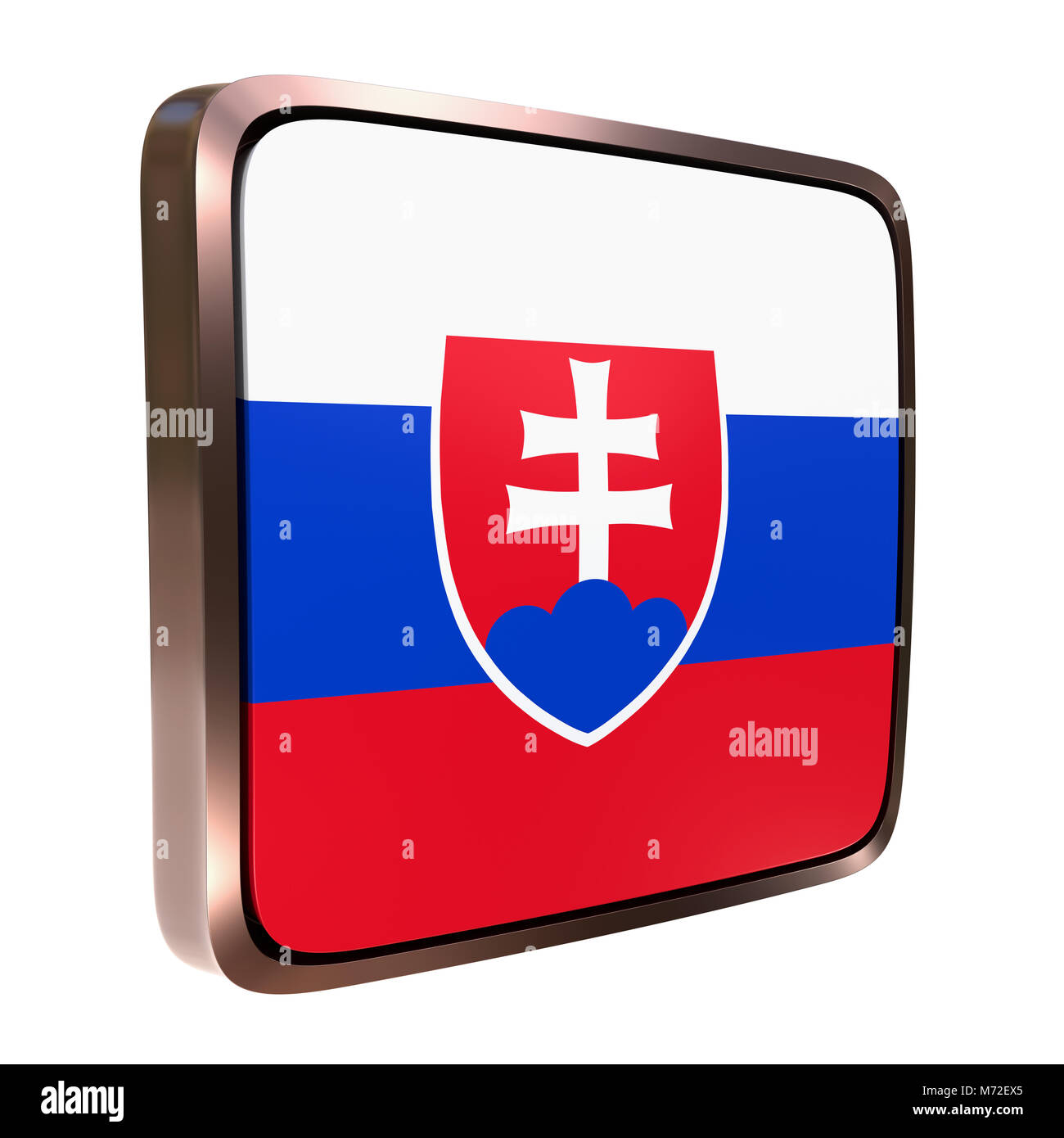 3d rendering of a Slovakia flag icon with a metallic frame. Isolated on ...