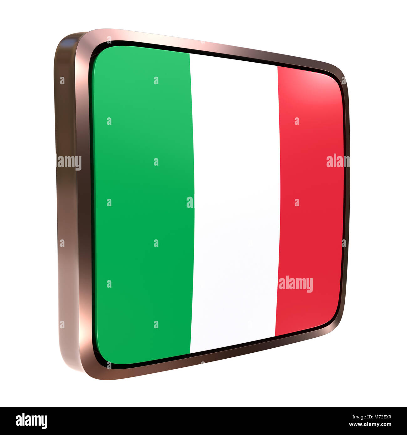 3d rendering of an Italy flag icon with a metallic frame. Isolated on ...