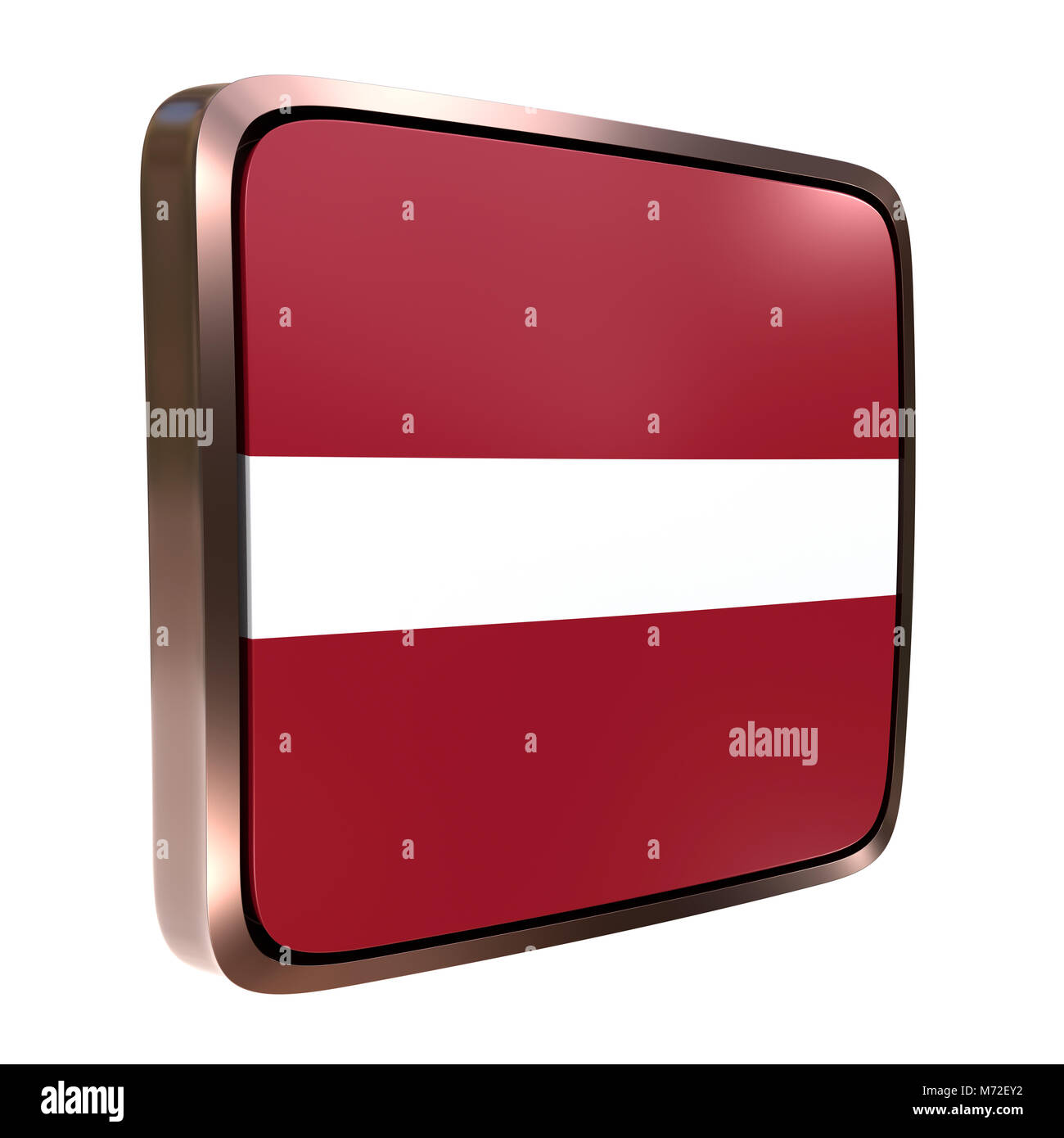 3d rendering of a Latvia flag icon with a metallic frame. Isolated on ...