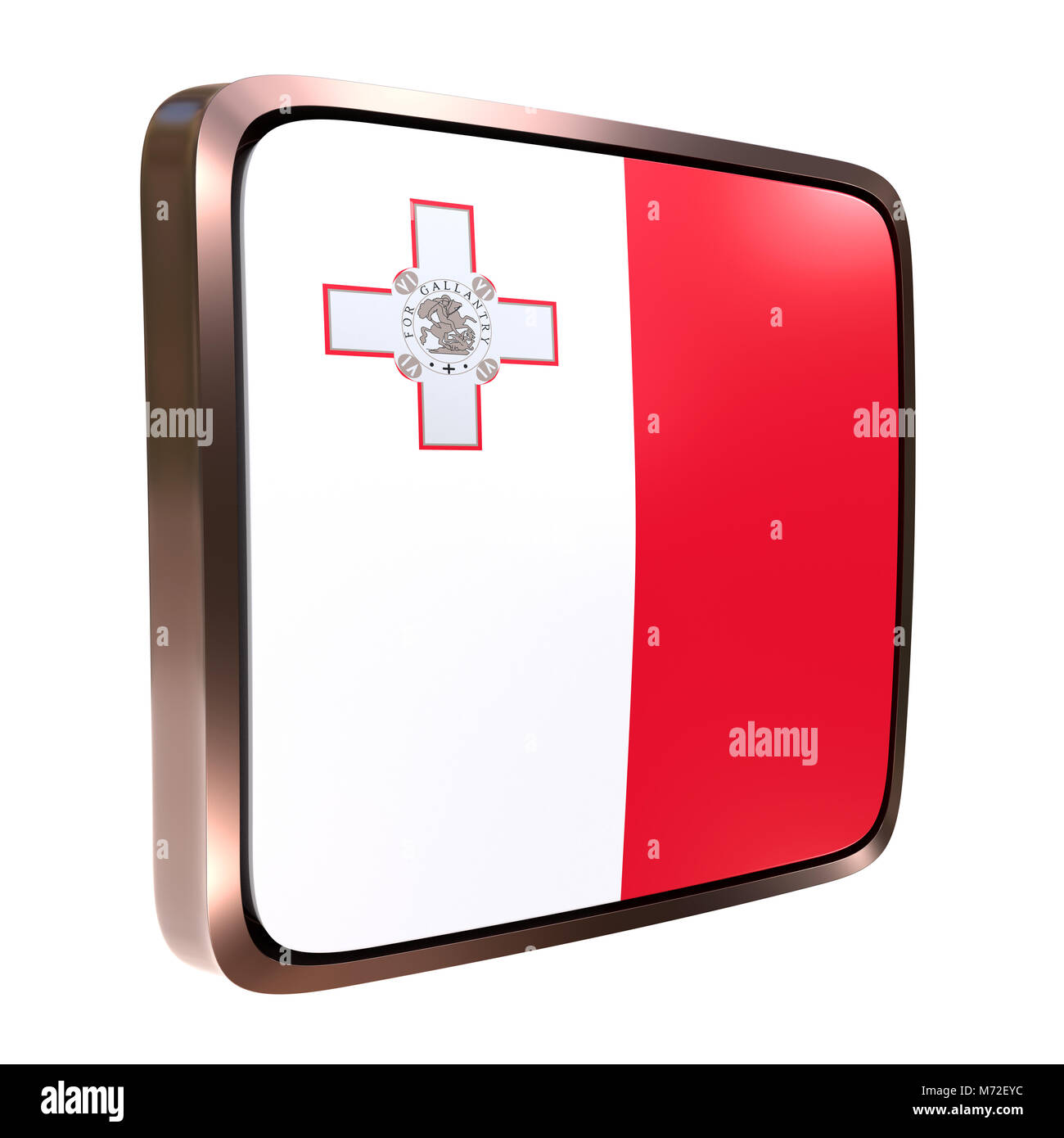 3d rendering of a Malta flag icon with a metallic frame. Isolated on ...