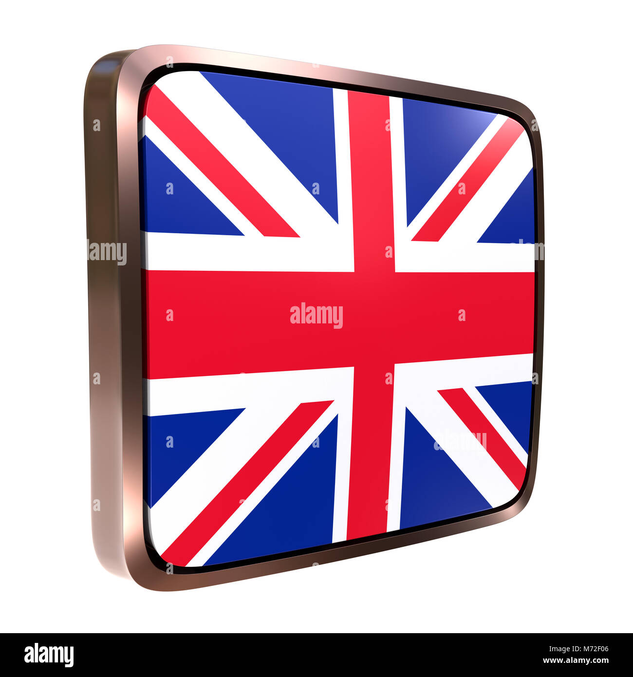3d rendering of an United Kingdom flag icon with a metallic frame ...