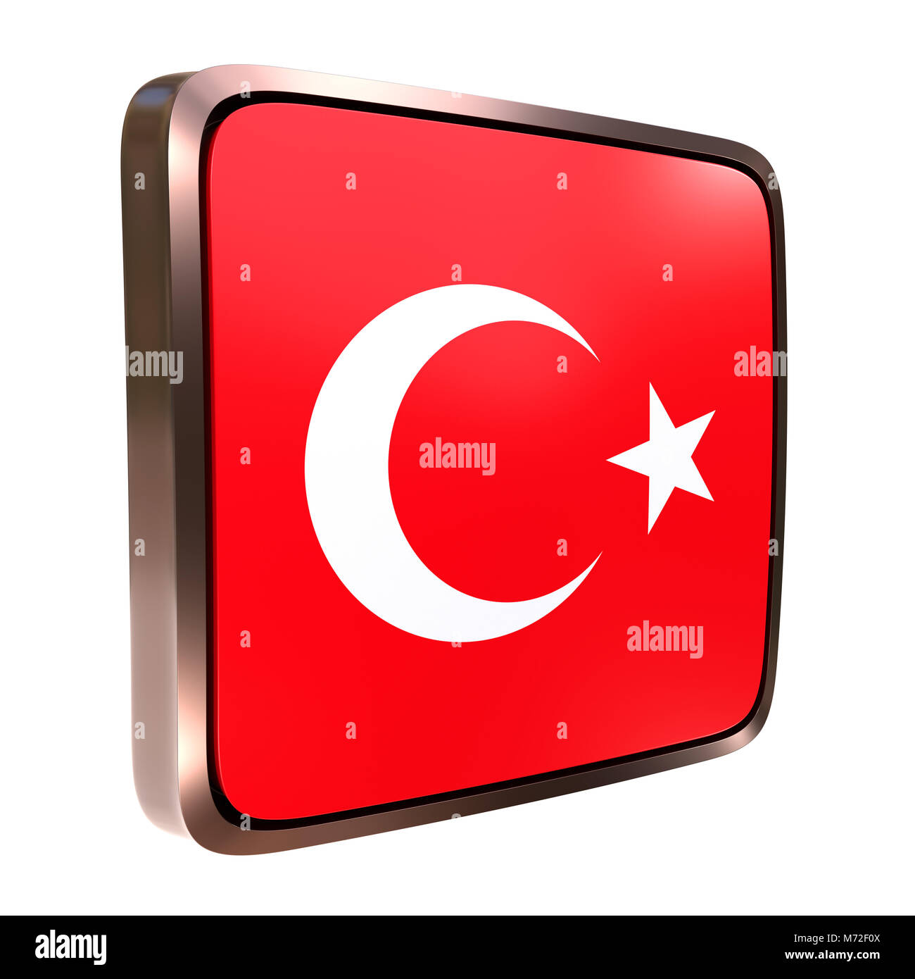 3d rendering of a Turkey flag icon with a metallic frame. Isolated on ...