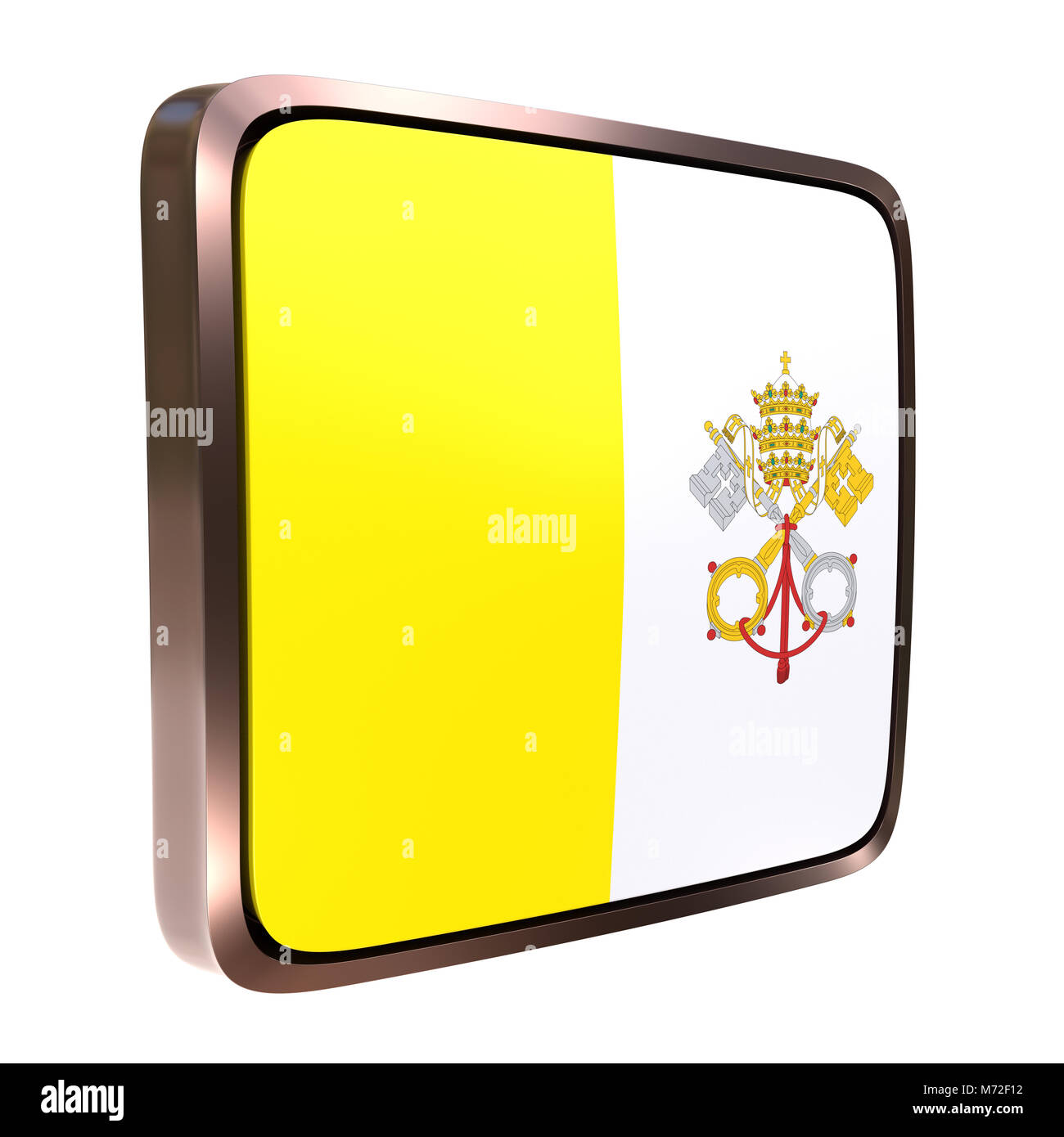 3d rendering of a Vatican flag icon with a metallic frame. Isolated on ...