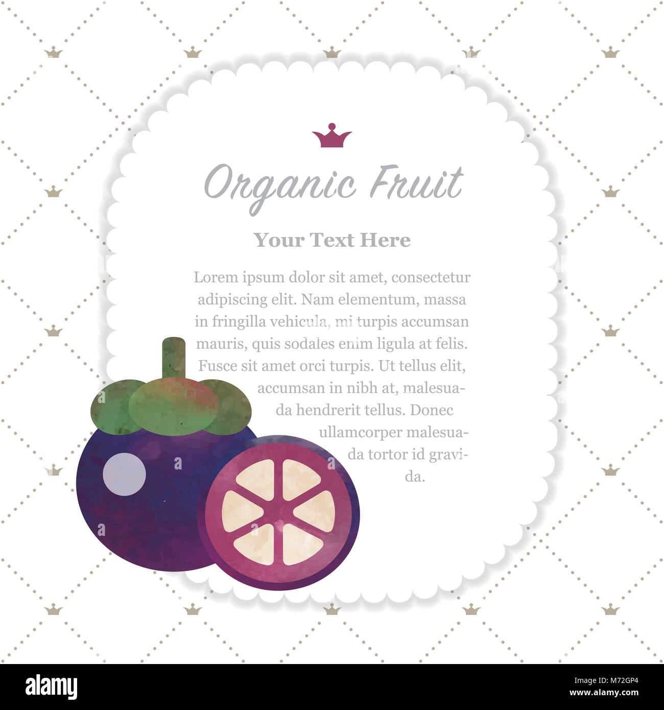 Colorful watercolor texture nature organic fruit memo frame mangosteen ...