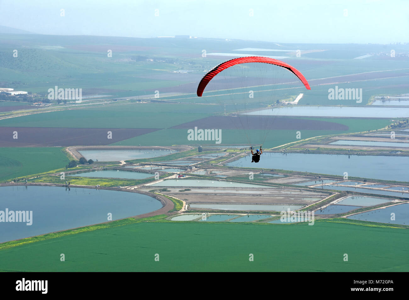 glider pilot fliy on a paraplane from the Gilboa mountains, Israel ...