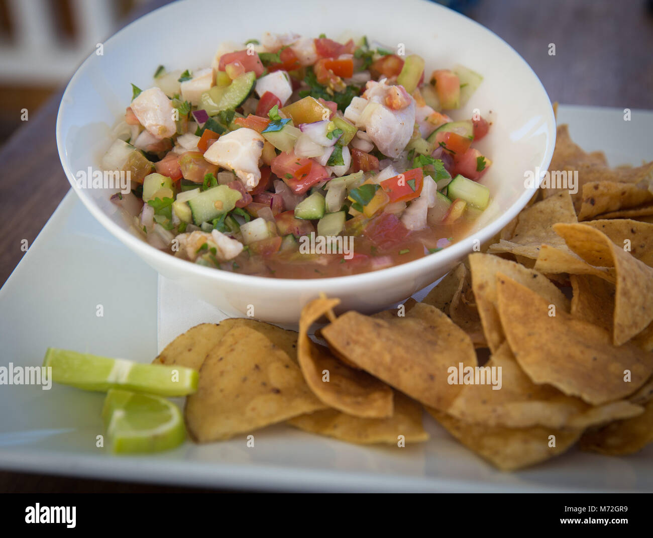 Seafood Ceviche and Chips Stock Photo - Alamy