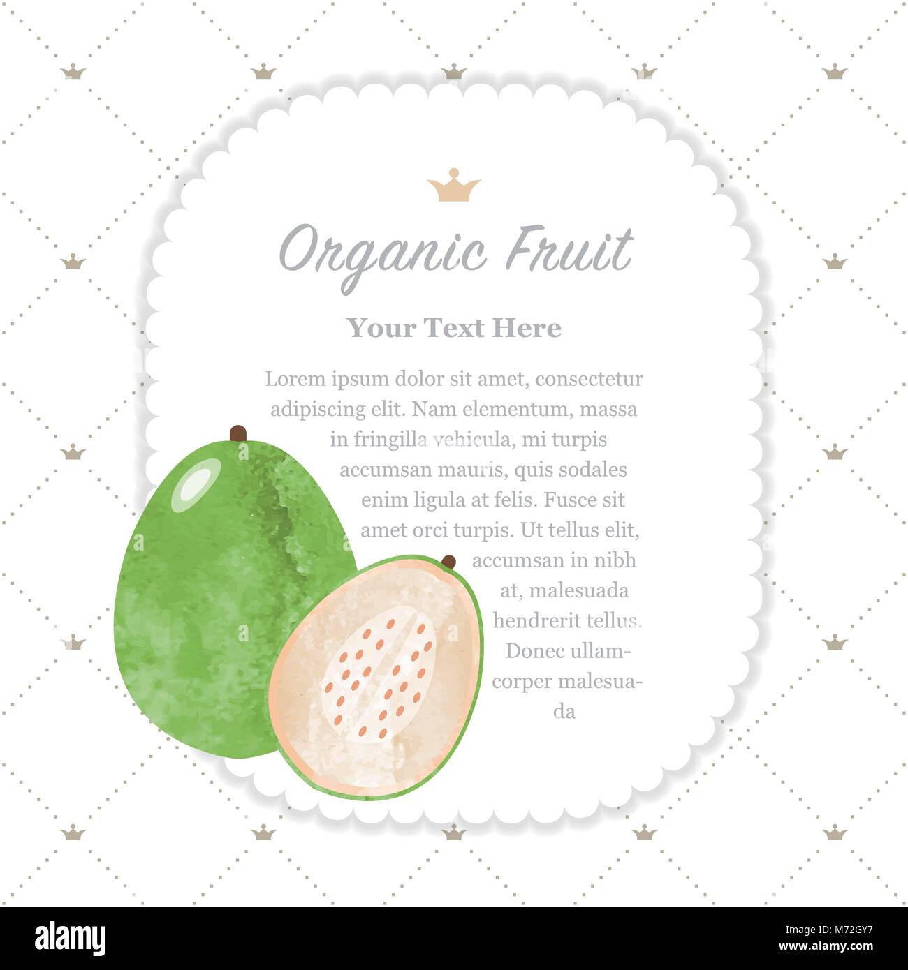 Colorful watercolor texture nature organic fruit memo frame white guava ...