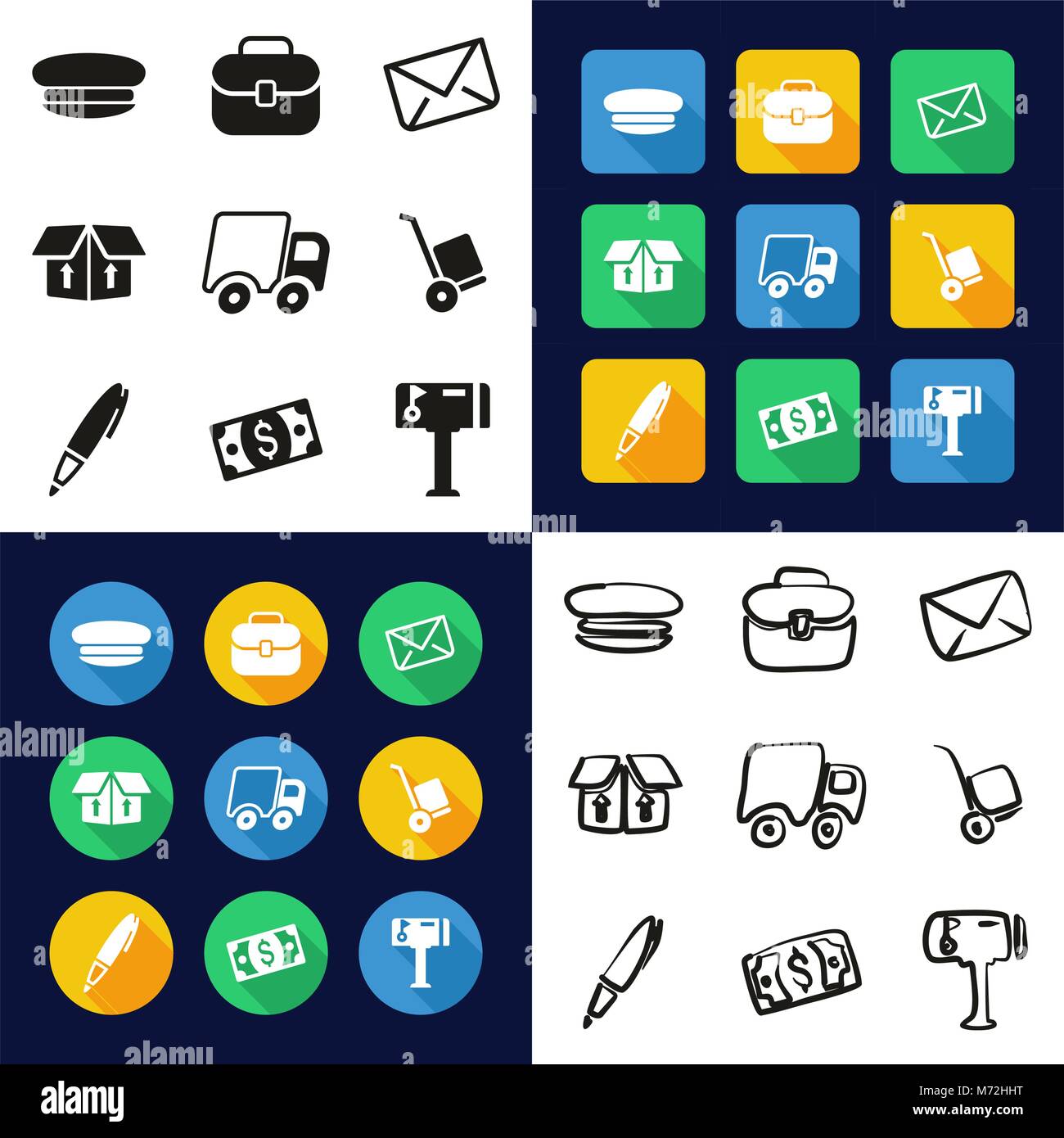 Mail Man All in One Icons Black & White Color Flat Design Freehand Set ...