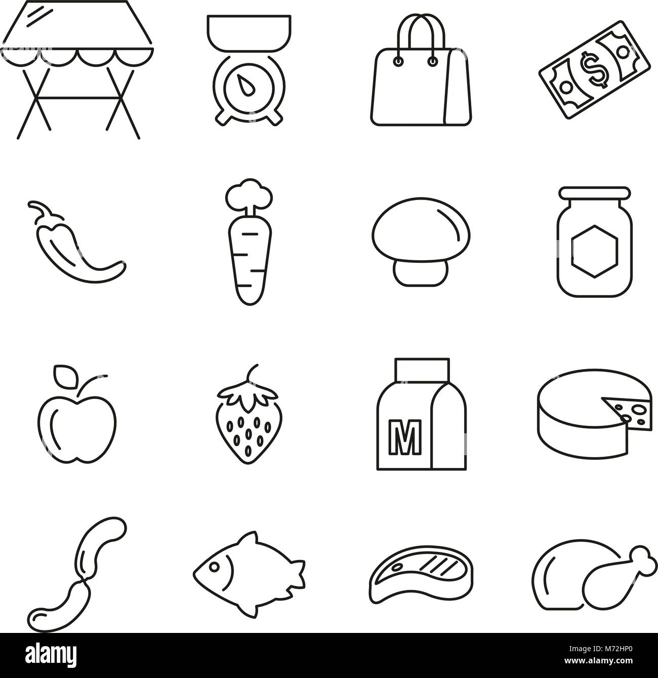 Market Place or Market Stand Icons Thin Line Vector Illustration Set ...