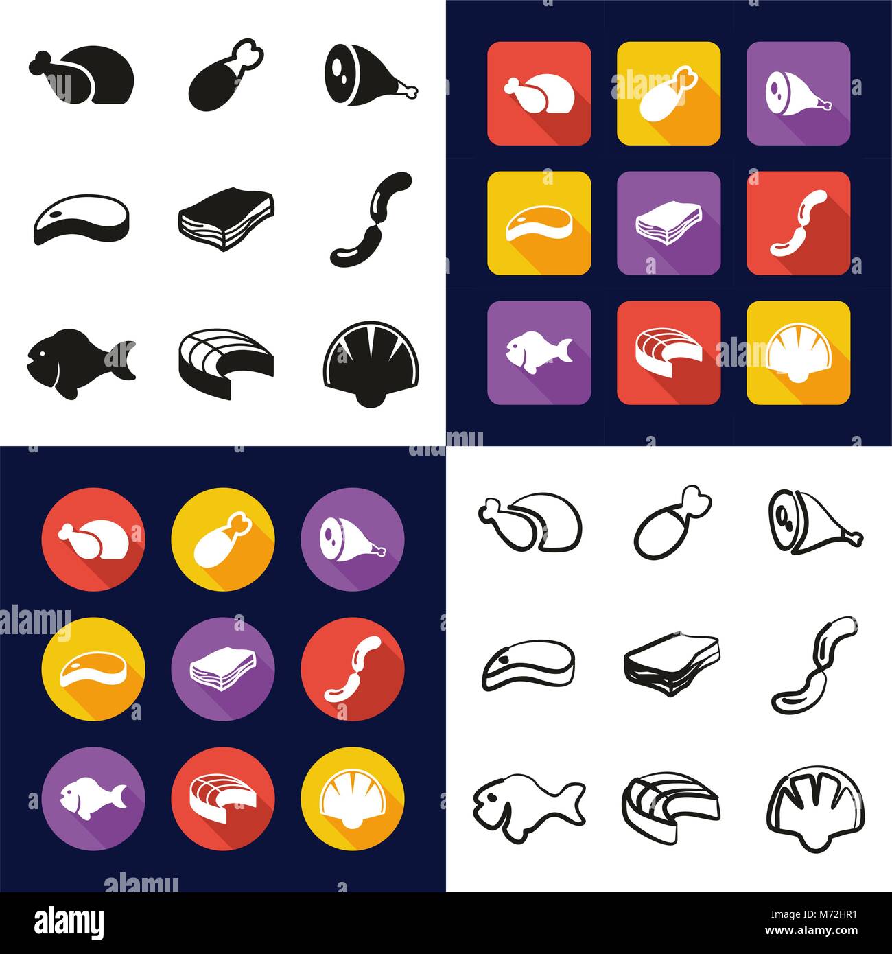 Meat All in One Icons Black & White Color Flat Design Freehand Set ...