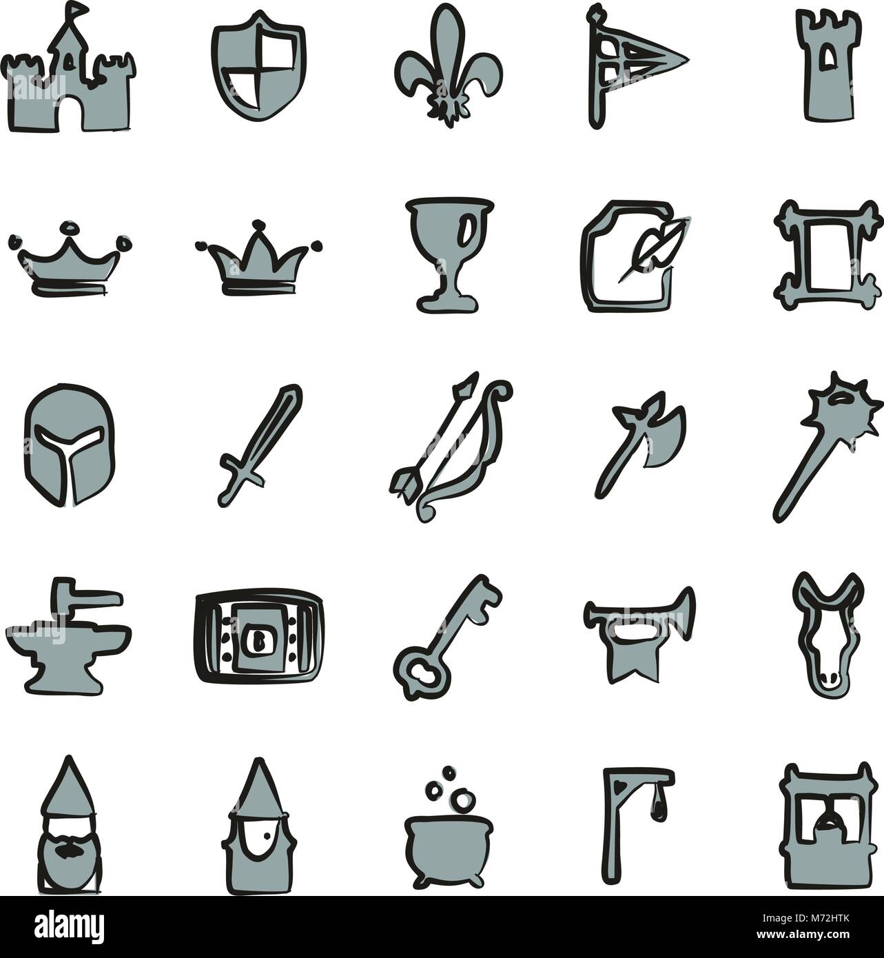 Medieval Castle Icons Freehand 2 Color Stock Vector Image & Art - Alamy