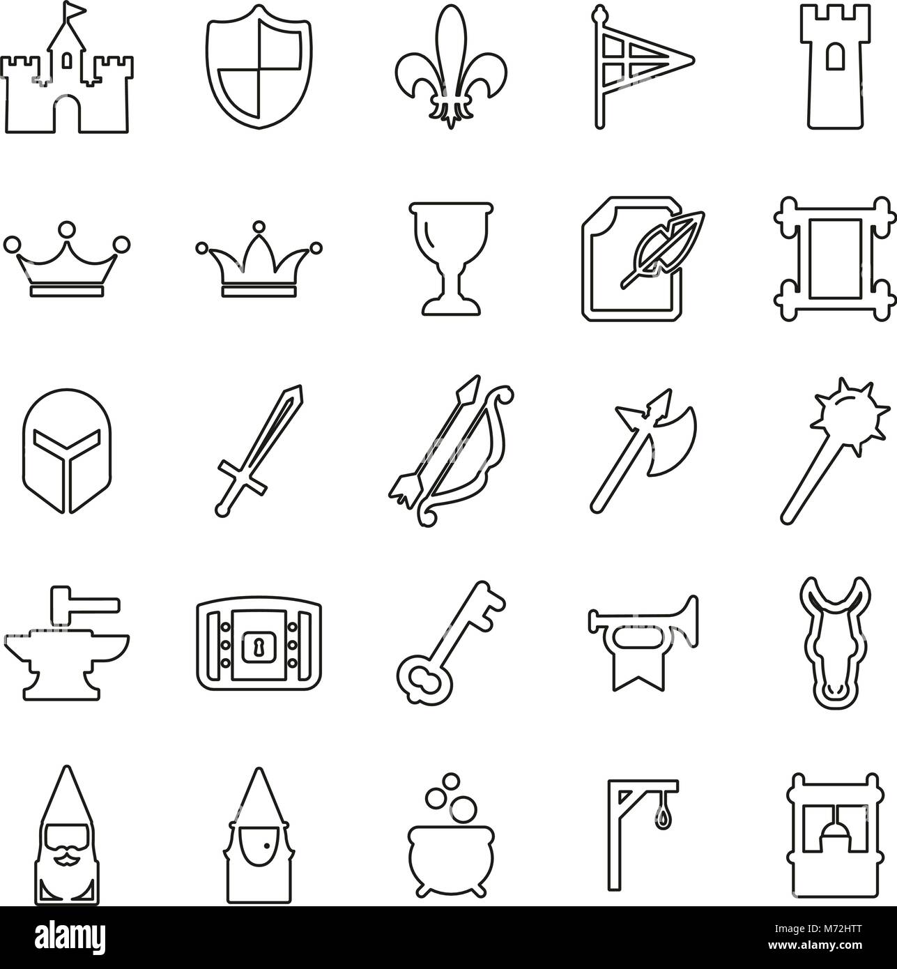 Medieval Castle Icons Thin Line Vector Illustration Set Stock Vector ...