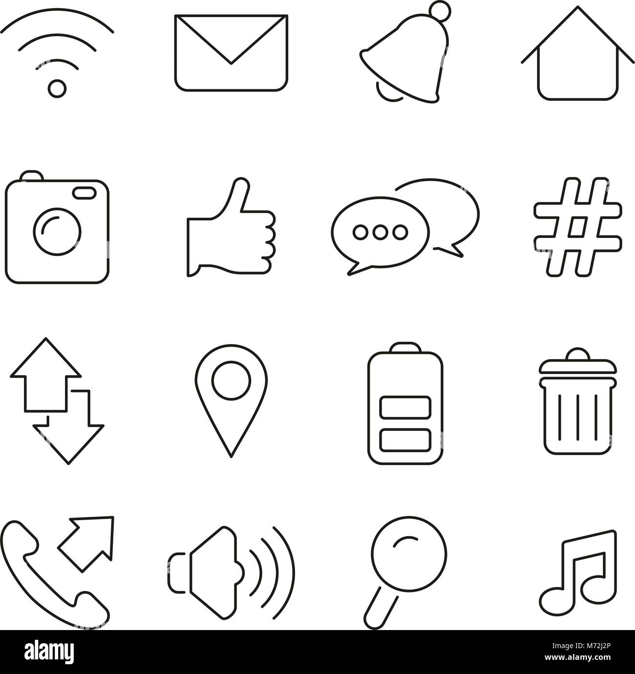 Mobile Phone Icons Thin Line Vector Illustration Set Stock Vector Image ...
