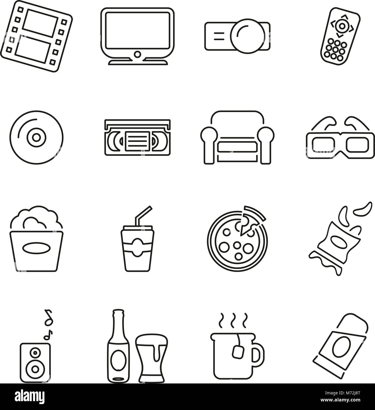 Movie Night at Home Icons Thin Line Vector Illustration Set Stock ...