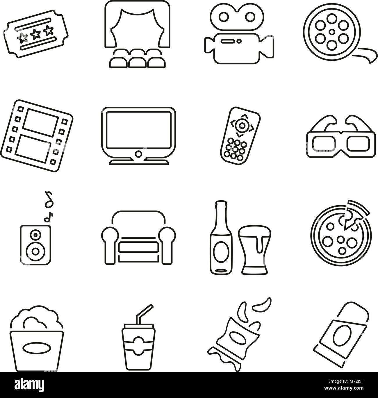 Movie Night or Cinema Night Icons Thin Line Vector Illustration Set ...