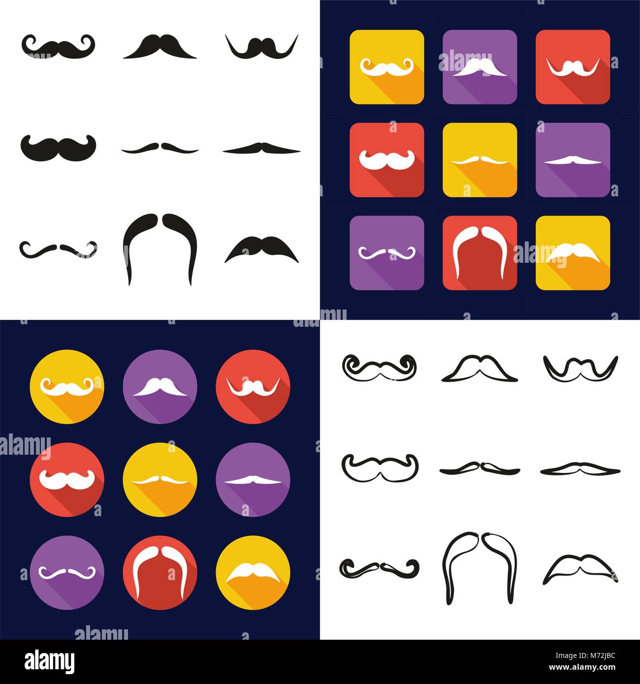 Mustache All in One Icons Black & White Color Flat Design Freehand Set ...