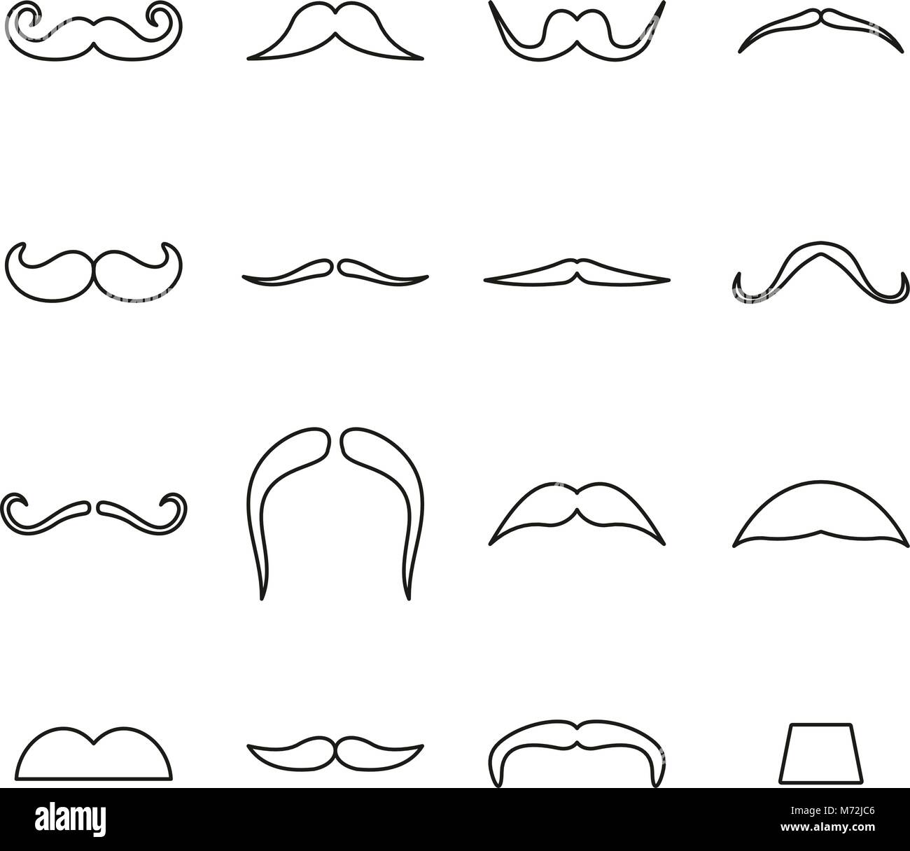 Mustache or Facial Hair Icons Thin Line Vector Illustration Set Stock ...