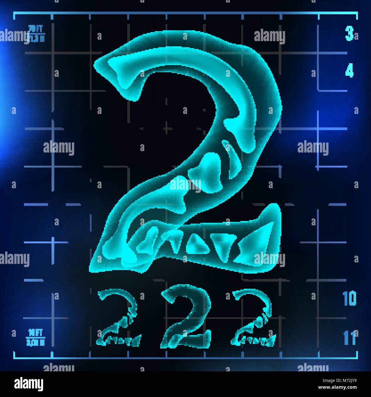 2 Number Vector. Two Roentgen X-ray Font Light Sign. Medical Radiology ...