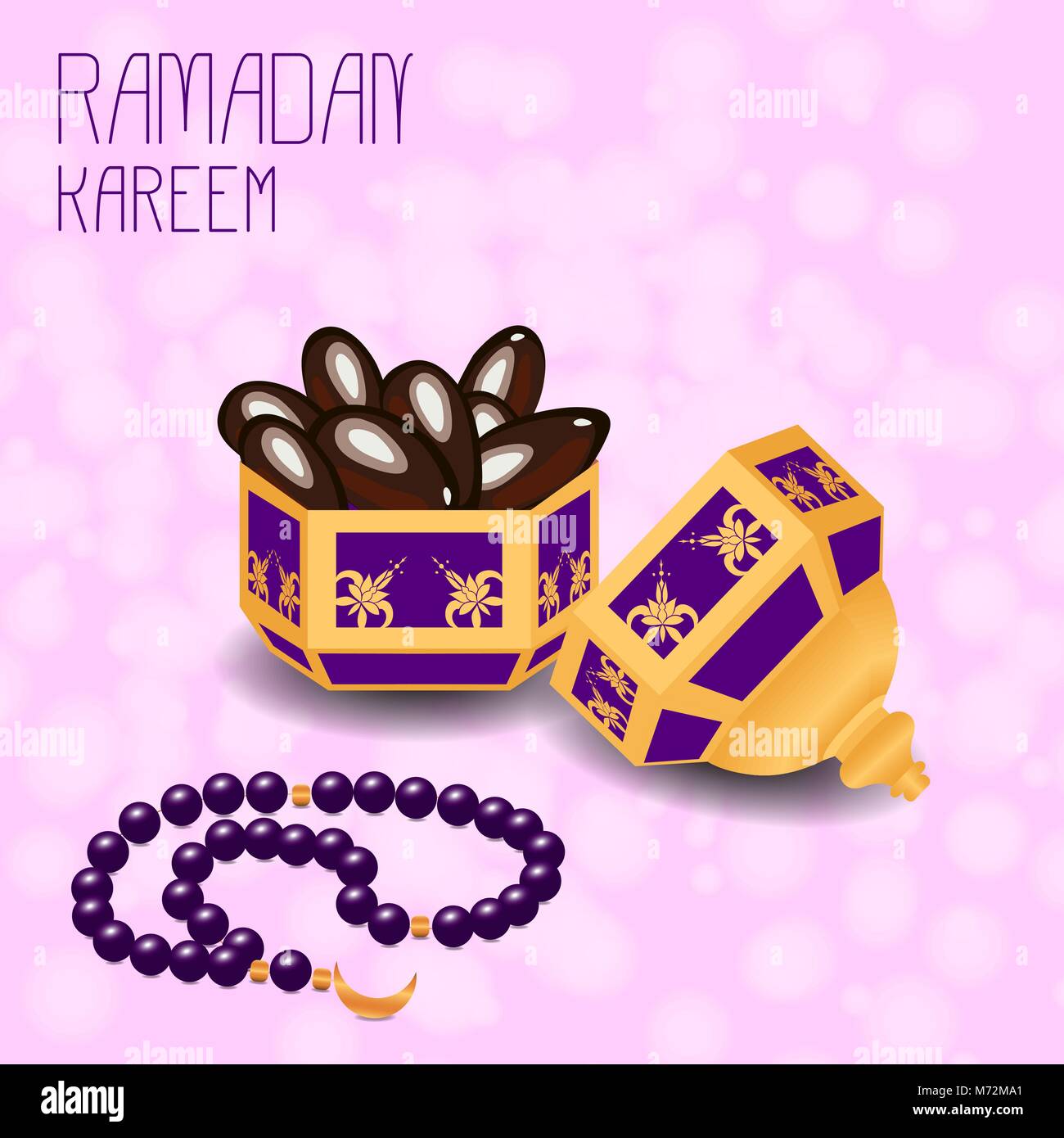 Ramadan Kareem. Concept of a Islamic holiday. Vase with dates,, chaplet ...
