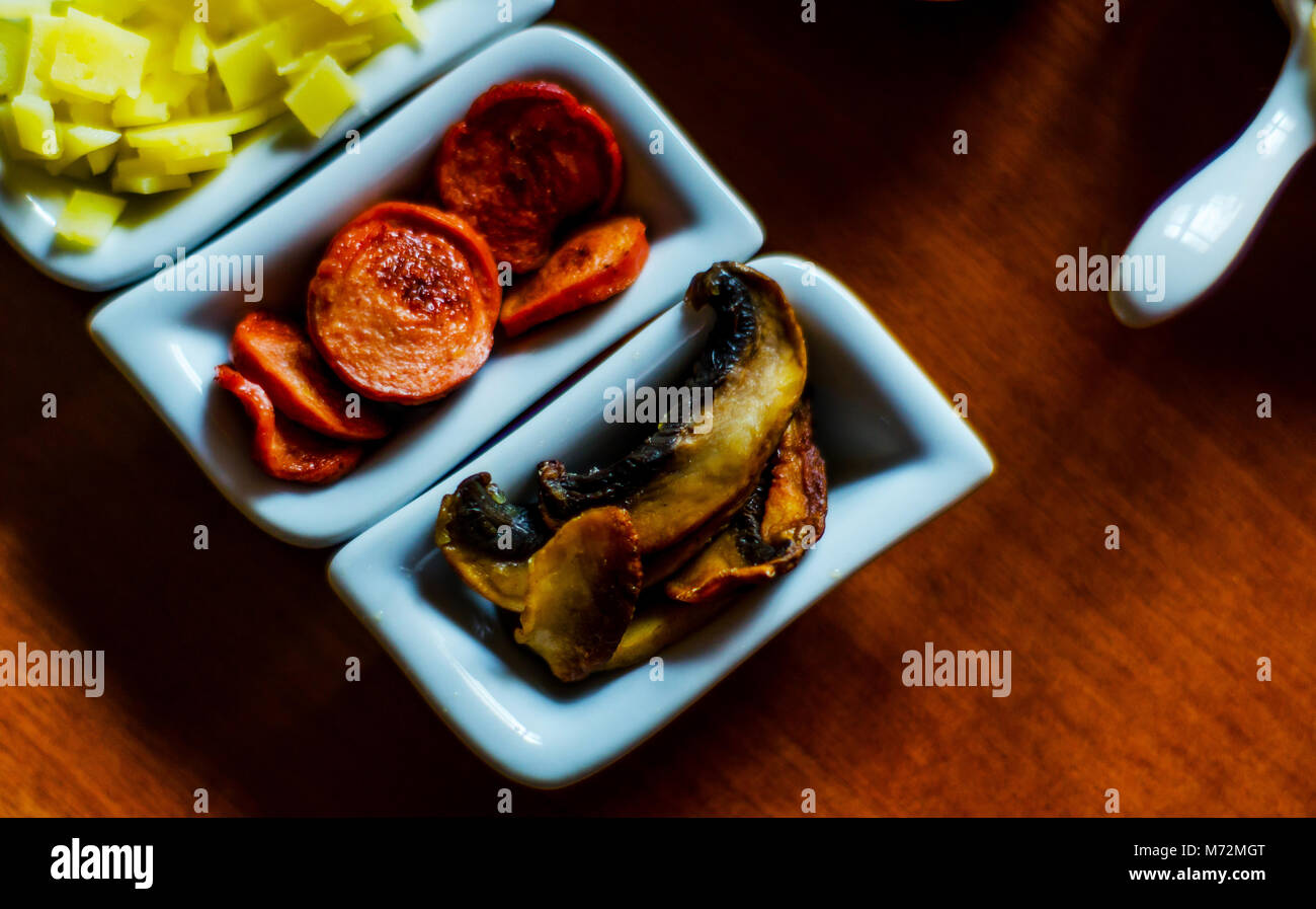 Set with different appetizers in small portions, healthy and delicious ...