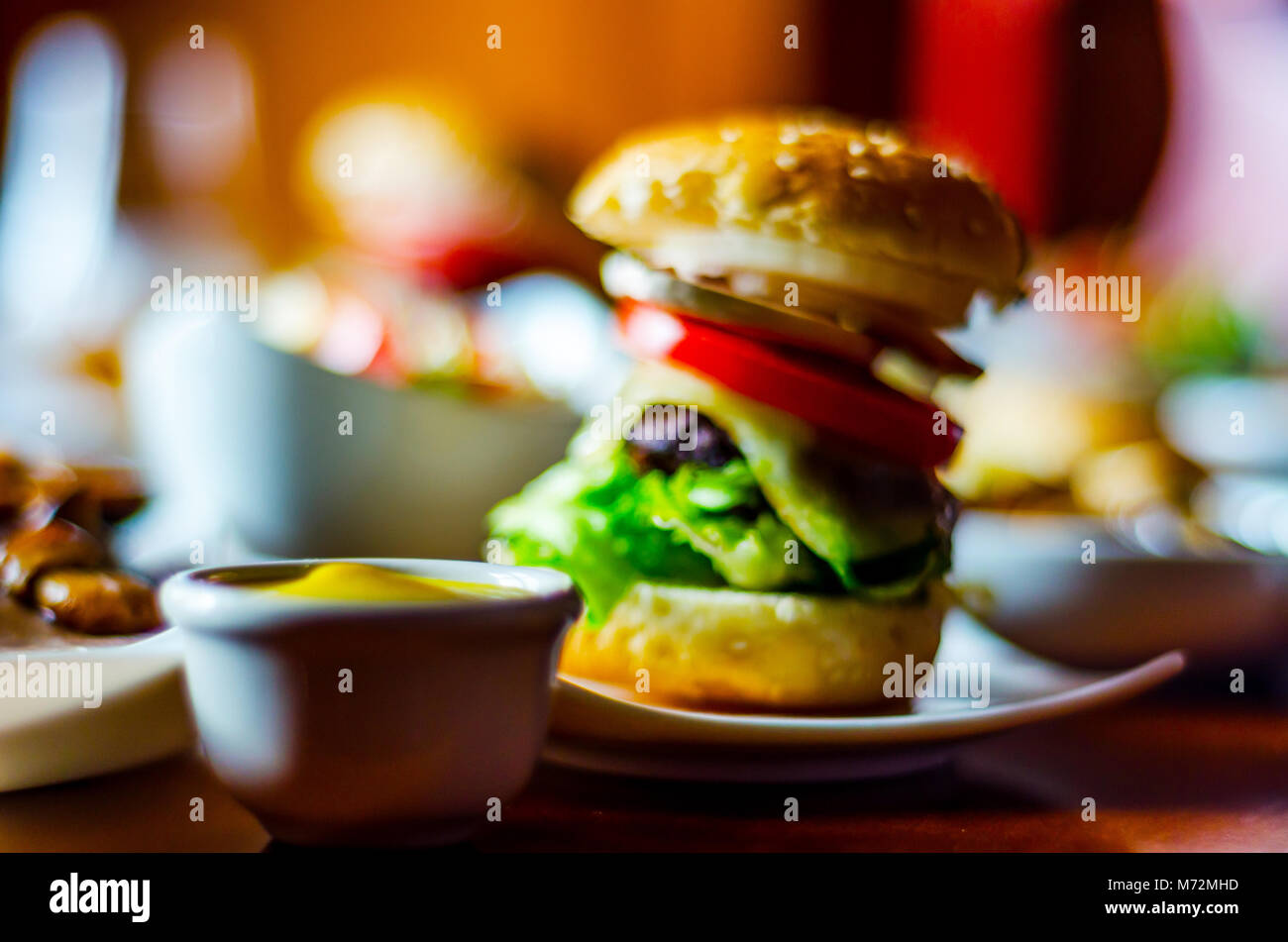 mini burgers with meat, vegetables, cheese and other toppings, bread ...
