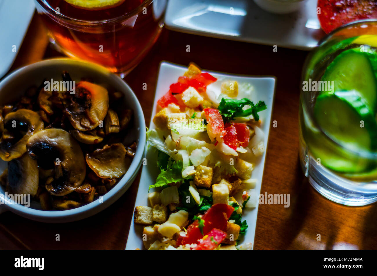 Set with different appetizers in small portions, healthy and delicious ...