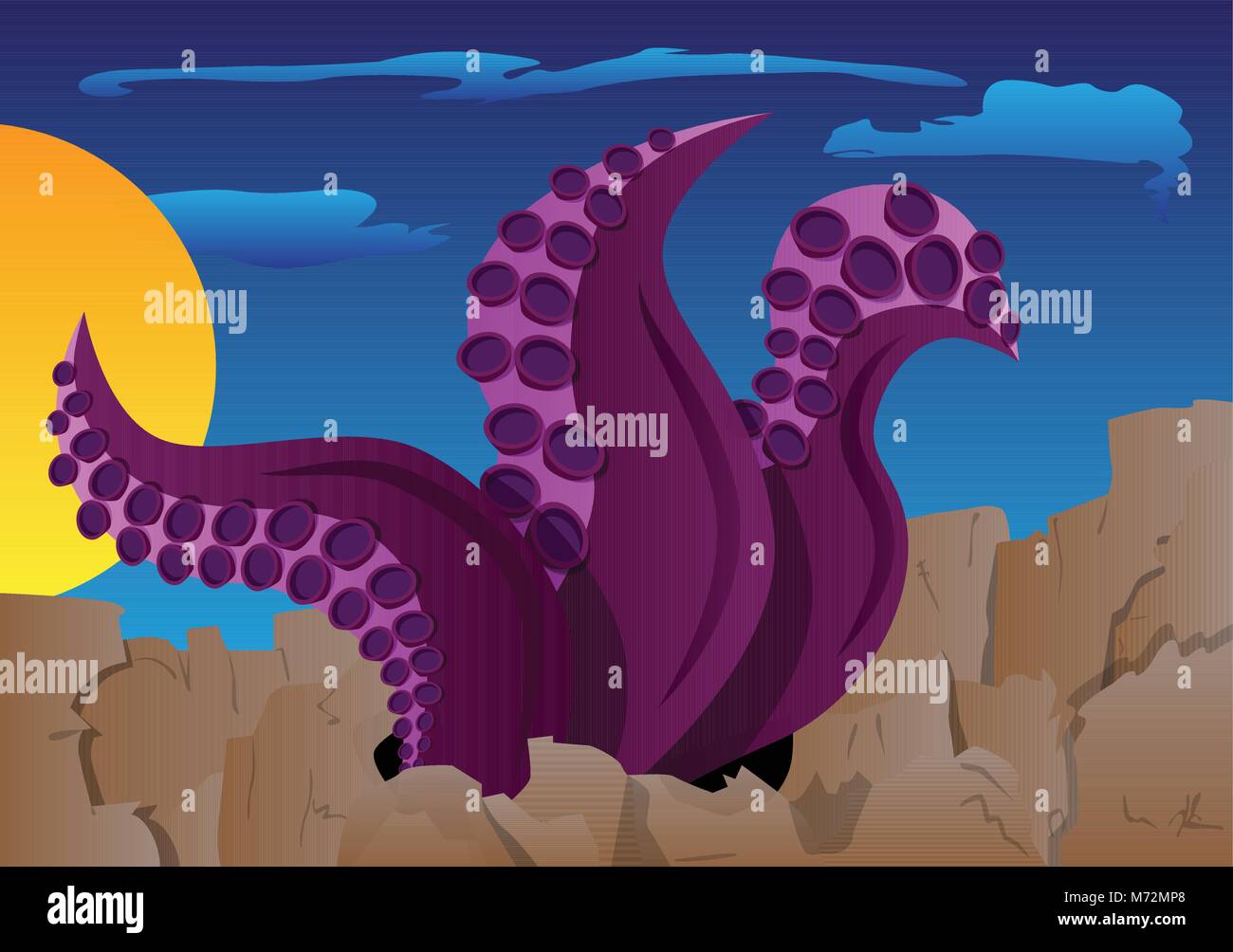 Tentacles of octopus in the ground on an alien planet. Cartoon style ...