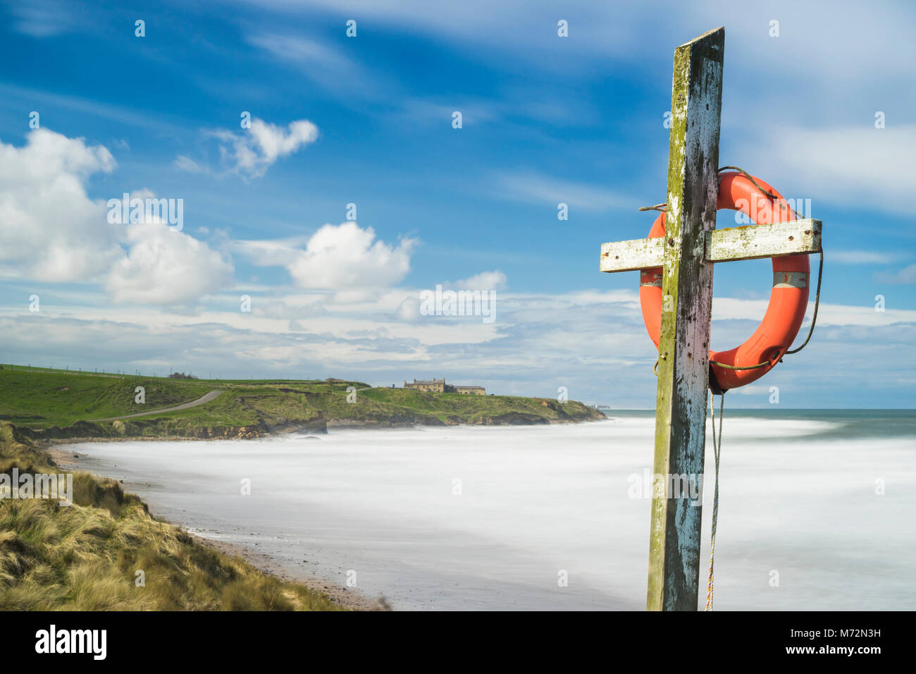 Life preserver ring on the coast at Cocklawburn beach near Scremerston ...