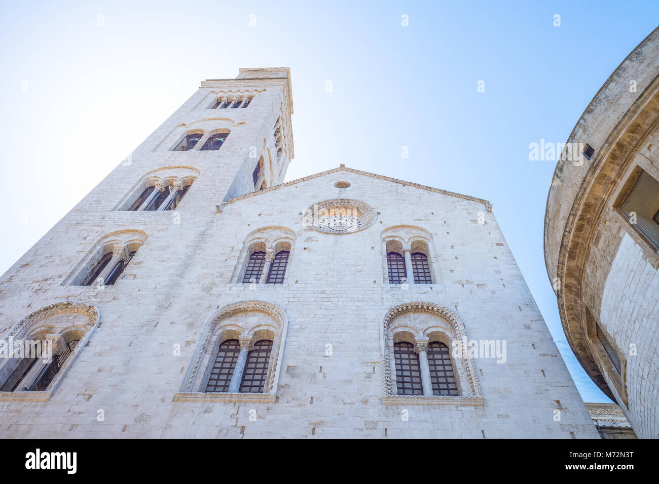 Bari, Italy, upward view of the facade of the St Sabino Cathedral Stock ...