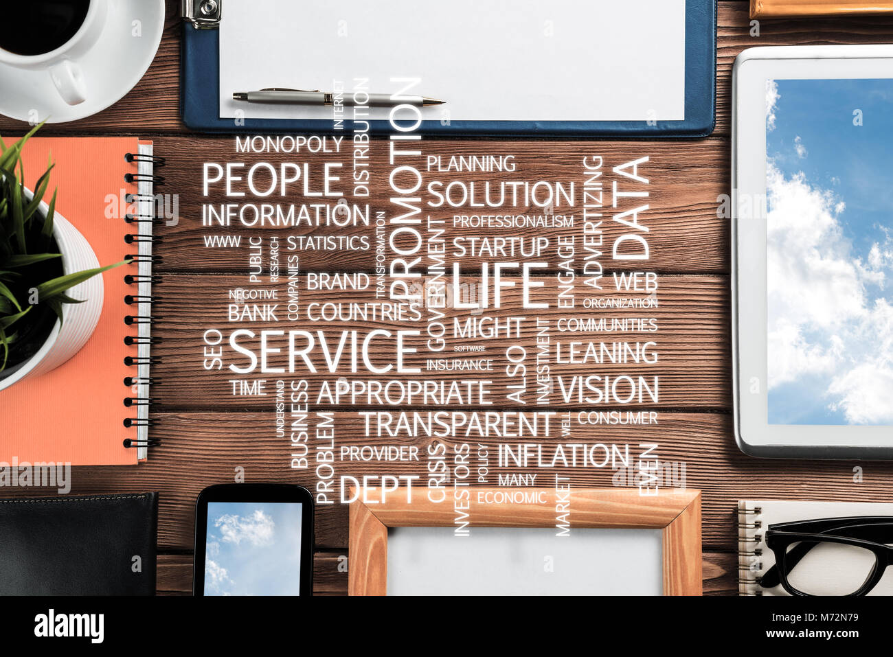 Top view of modern workplace with office stuff and business-related ...