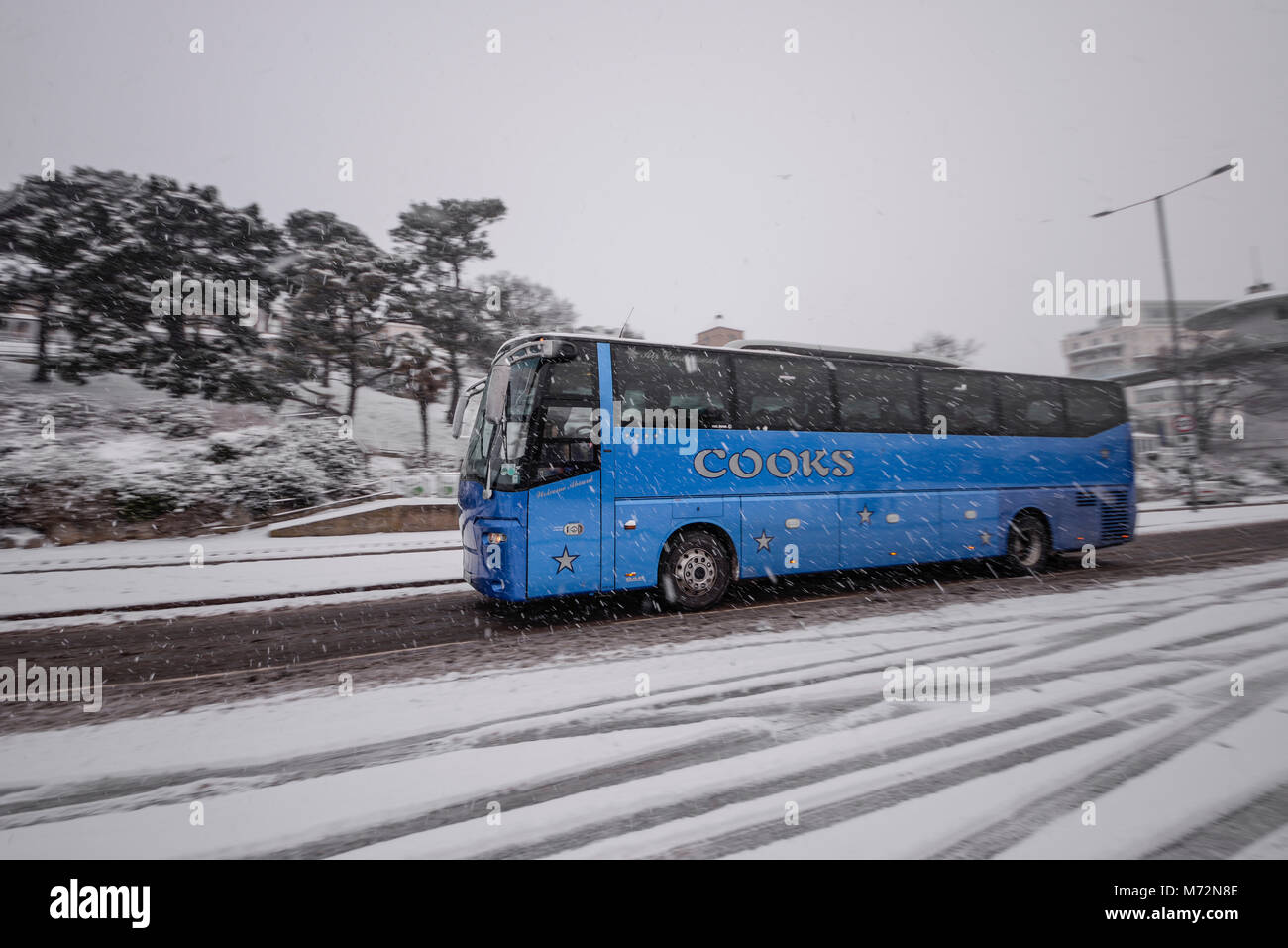 Cooks coach driving through snow from beast from the east weather ...