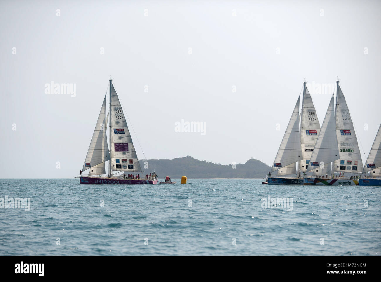Clipper 70 yachts in the first in-port race at Sanya Gang, as part of ...