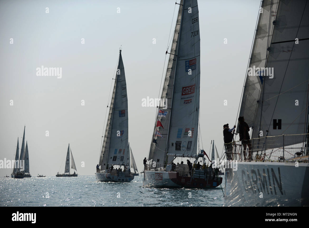 Clipper 70 yachts in the first in-port race at Sanya Gang, as part of ...