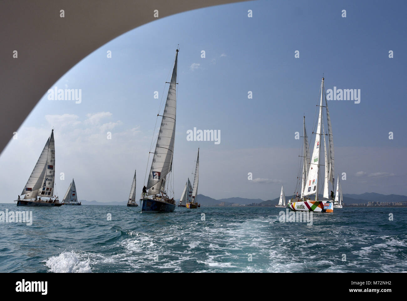 Clipper 70 yachts in the first in-port race at Sanya Gang, as part of ...