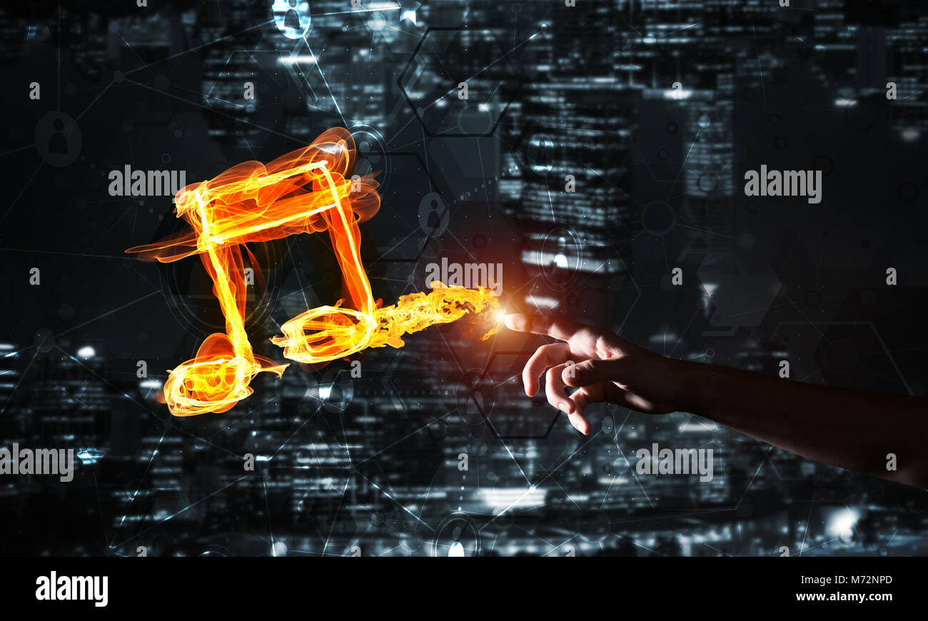 Fire music symbol on night city background Stock Photo - Alamy