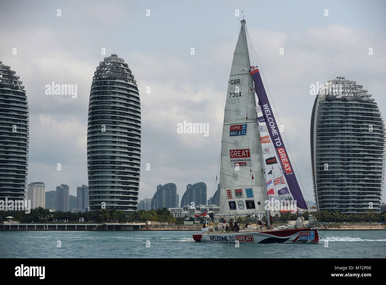 Clipper 70 yachts are seen competing as they depart Hainan on the start ...