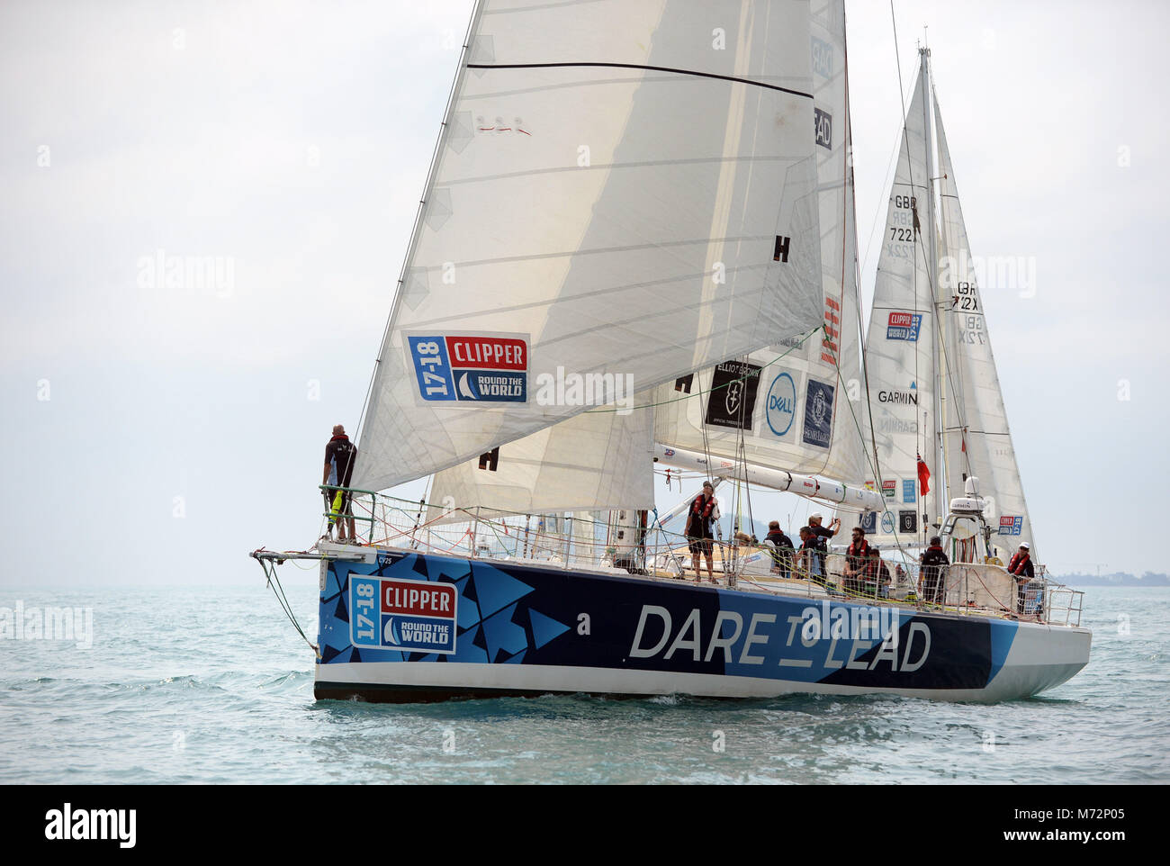 Clipper 70 yachts are seen competing as they depart Hainan on the start ...