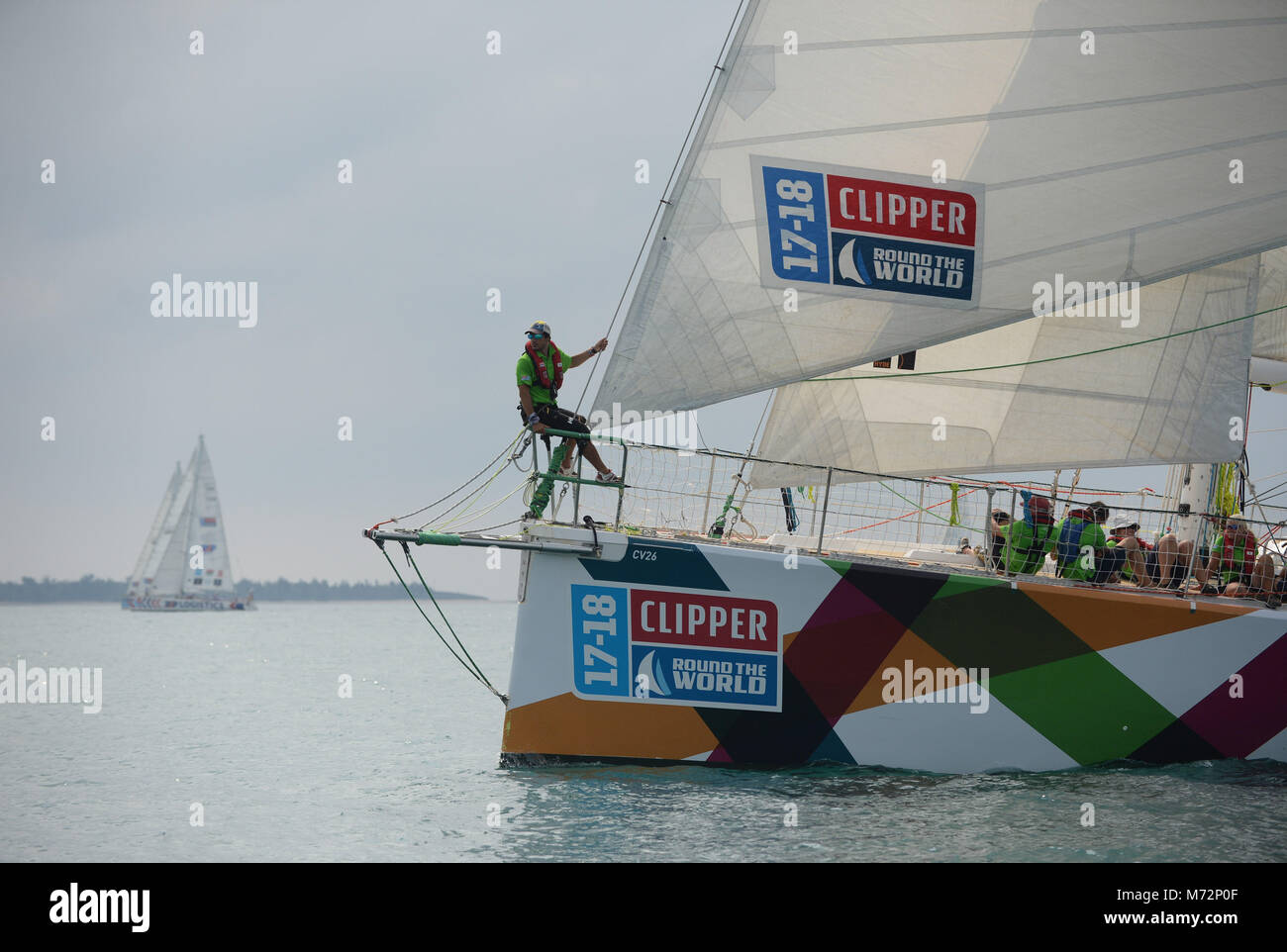 Clipper 70 yachts are seen competing as they depart Hainan on the start ...