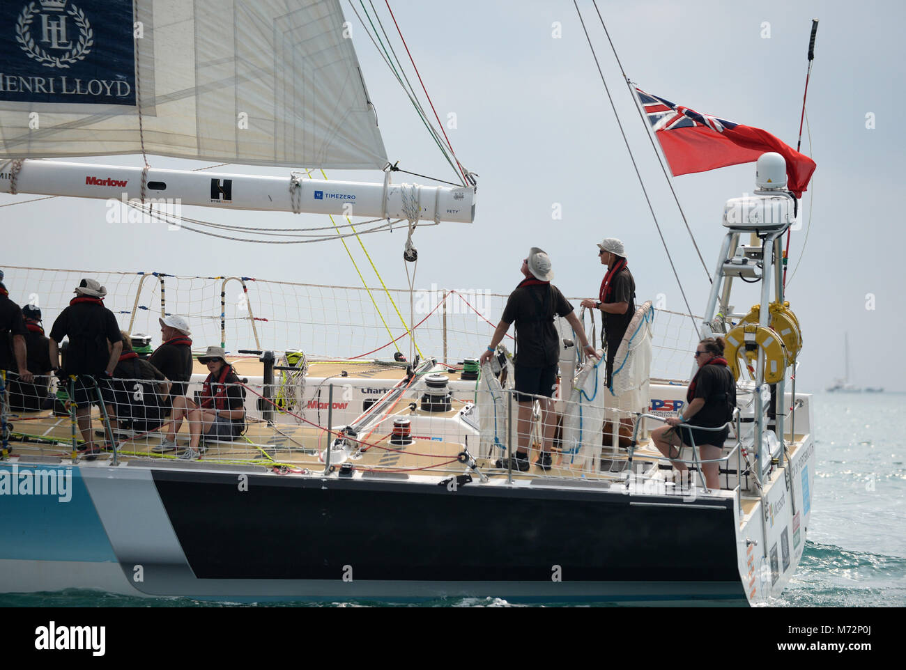 Clipper 70 yachts are seen competing as they depart Hainan on the start ...