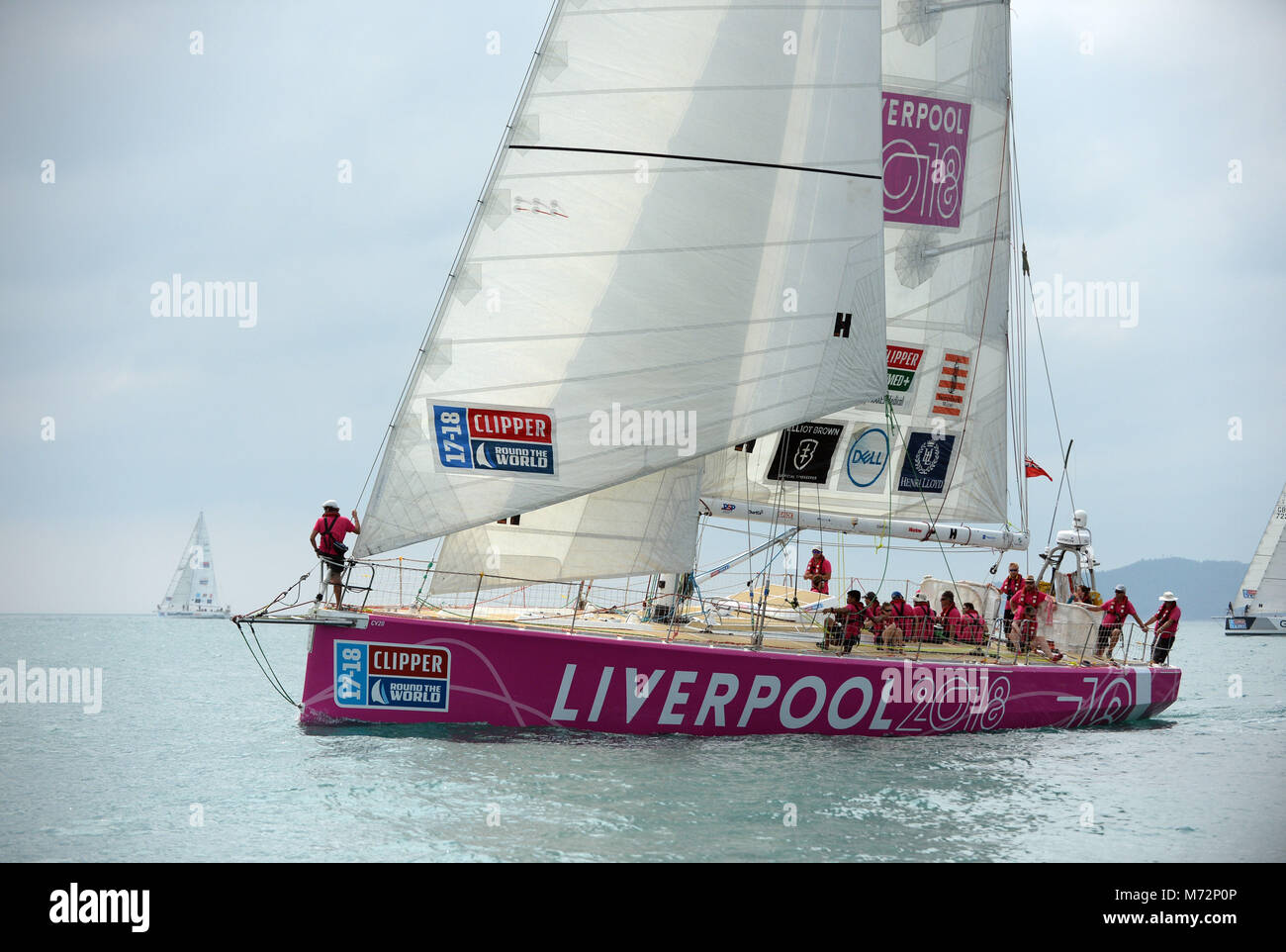Clipper 70 yachts are seen competing as they depart Hainan on the start ...