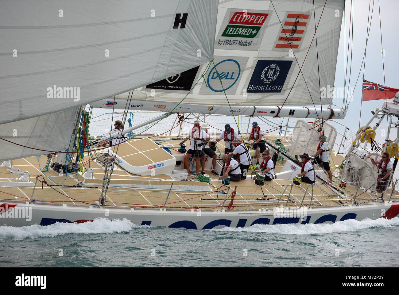 Clipper 70 yachts are seen competing as they depart Hainan on the start ...